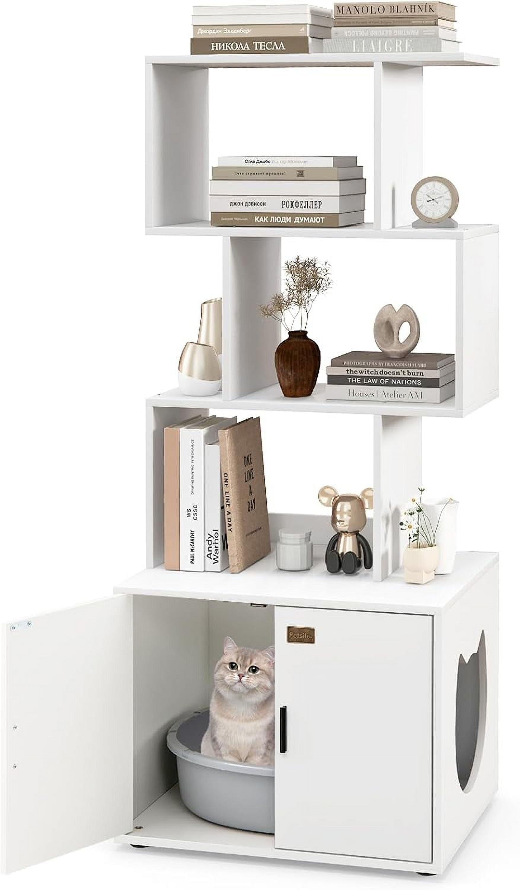 PETSITE Cat Litter Box Furniture with 3 Shelves and Doors, 56 inch Tall ...