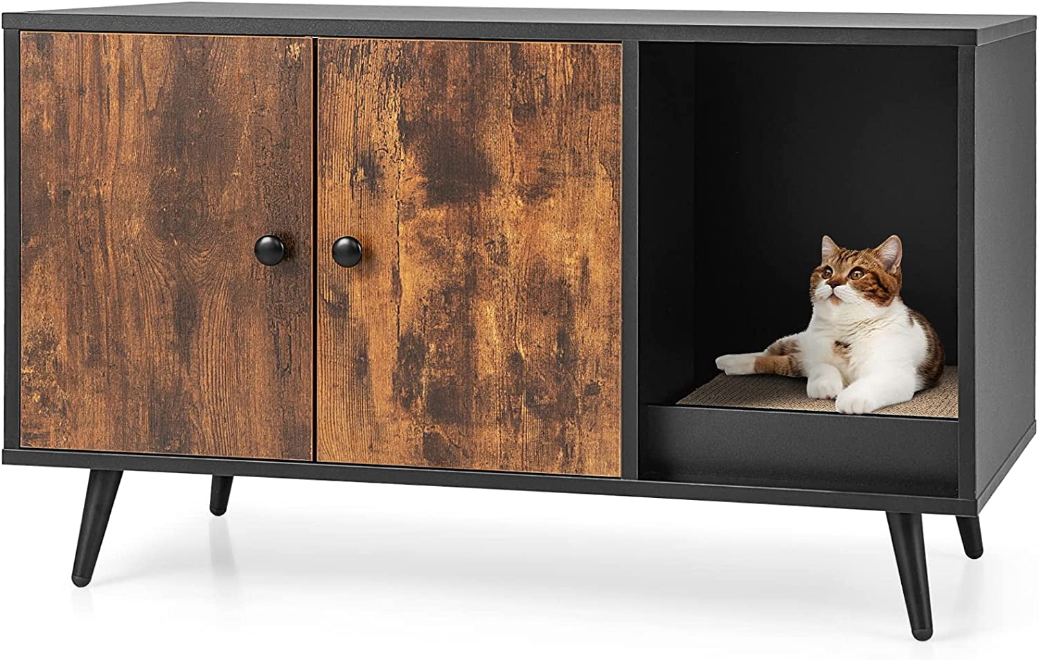 PETSITE Litter Box Enclosure, Wooden Hidden Litter Box Furniture with ...