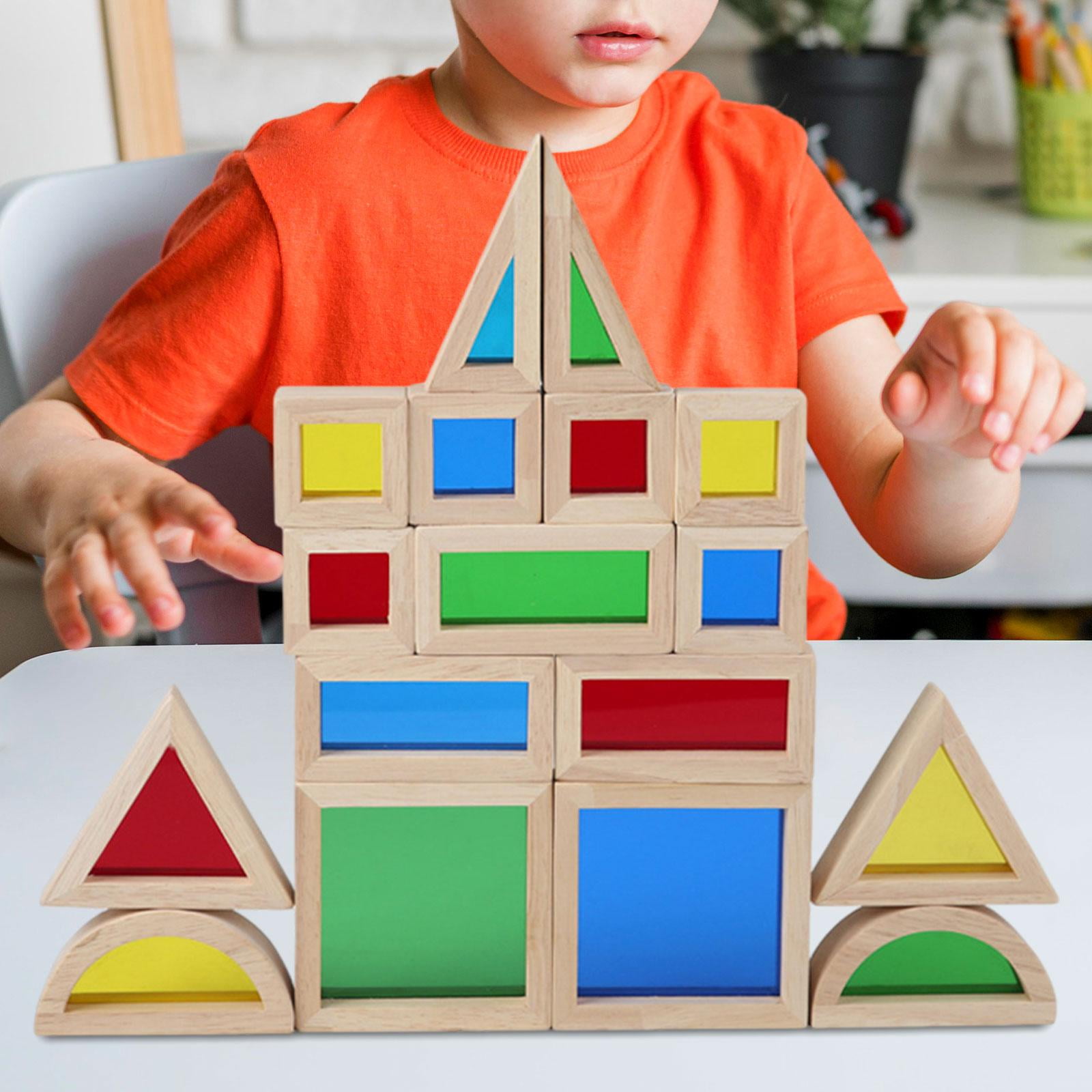 PETSOLA 17x Geometry Wooden Blocks Wood Building Blocks Set Learning ...