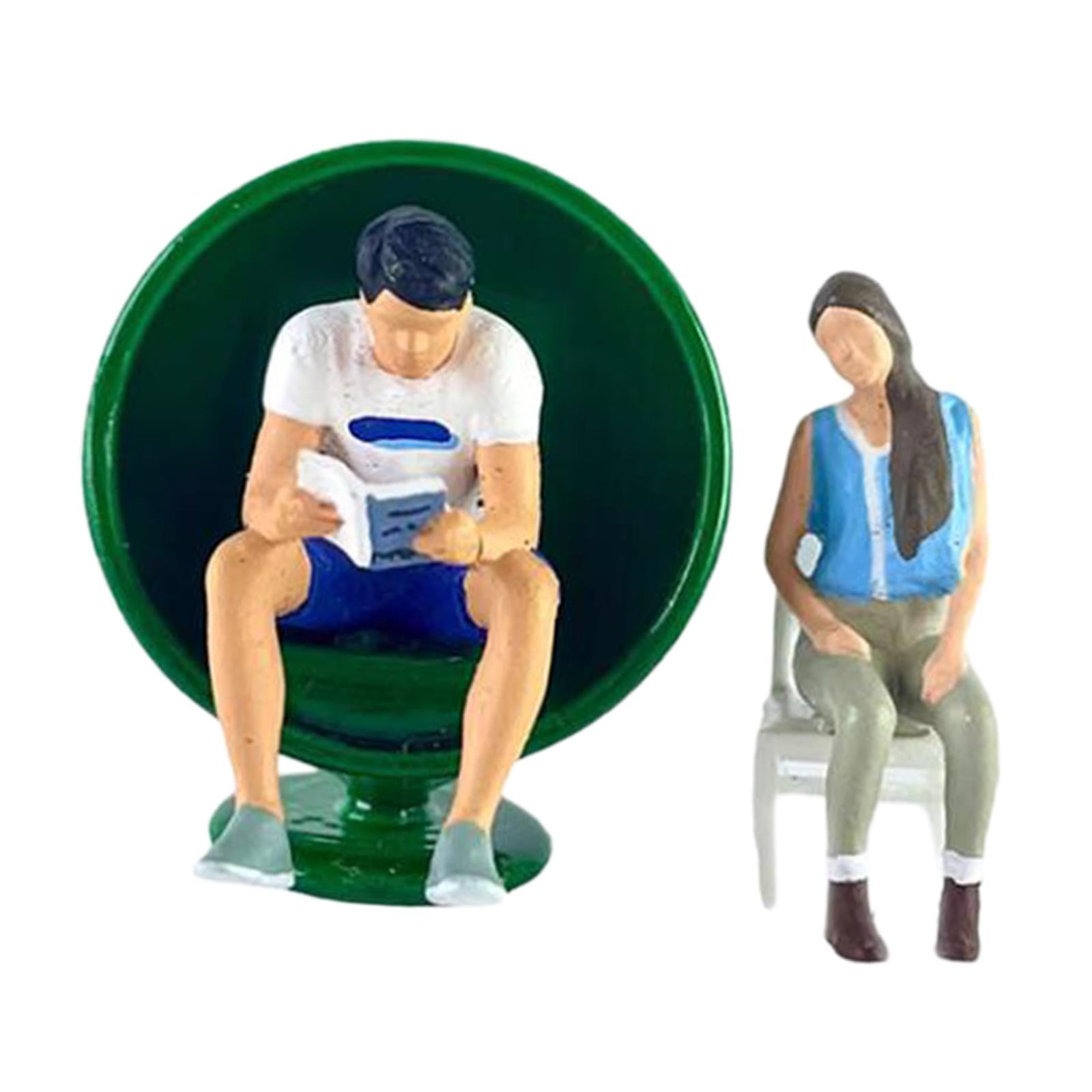 PETSOLA 2 Pieces 1/64 Scale People Figure Miniature Diorama Reading ...