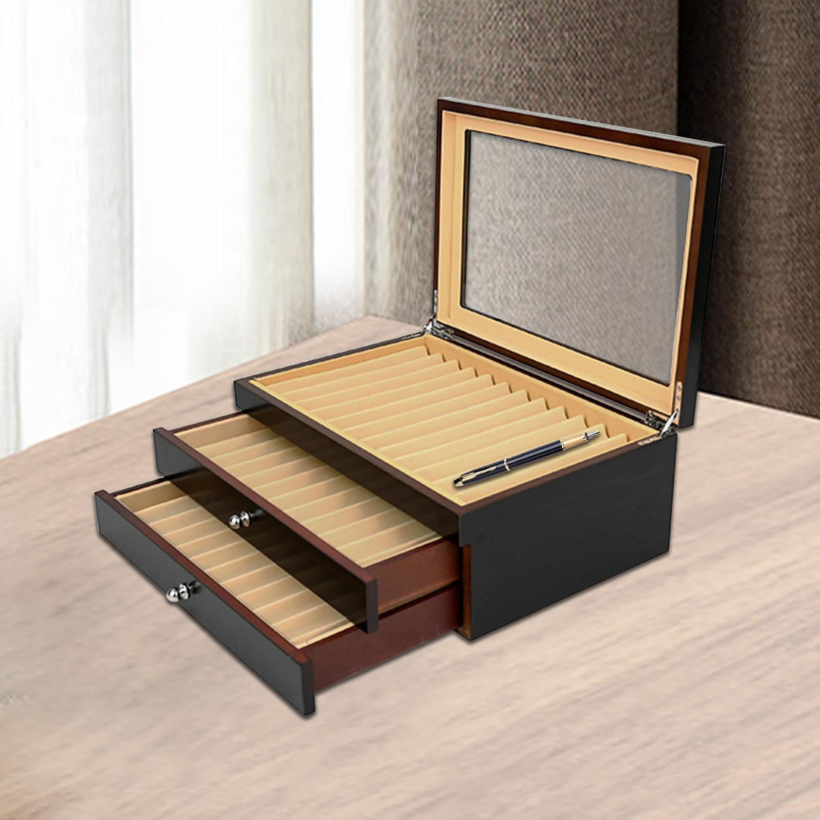 PETSOLA 3 Layers Wooden Pen Display Box Pen Storage Case, Stationery ...