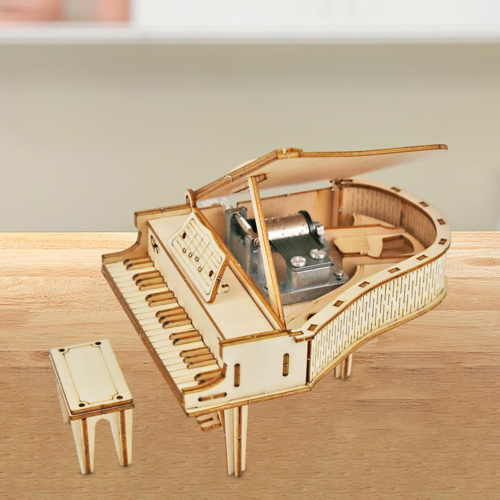 PETSOLA 3D Wooden Puzzle Piano Music Box Model Kit Educational Building ...
