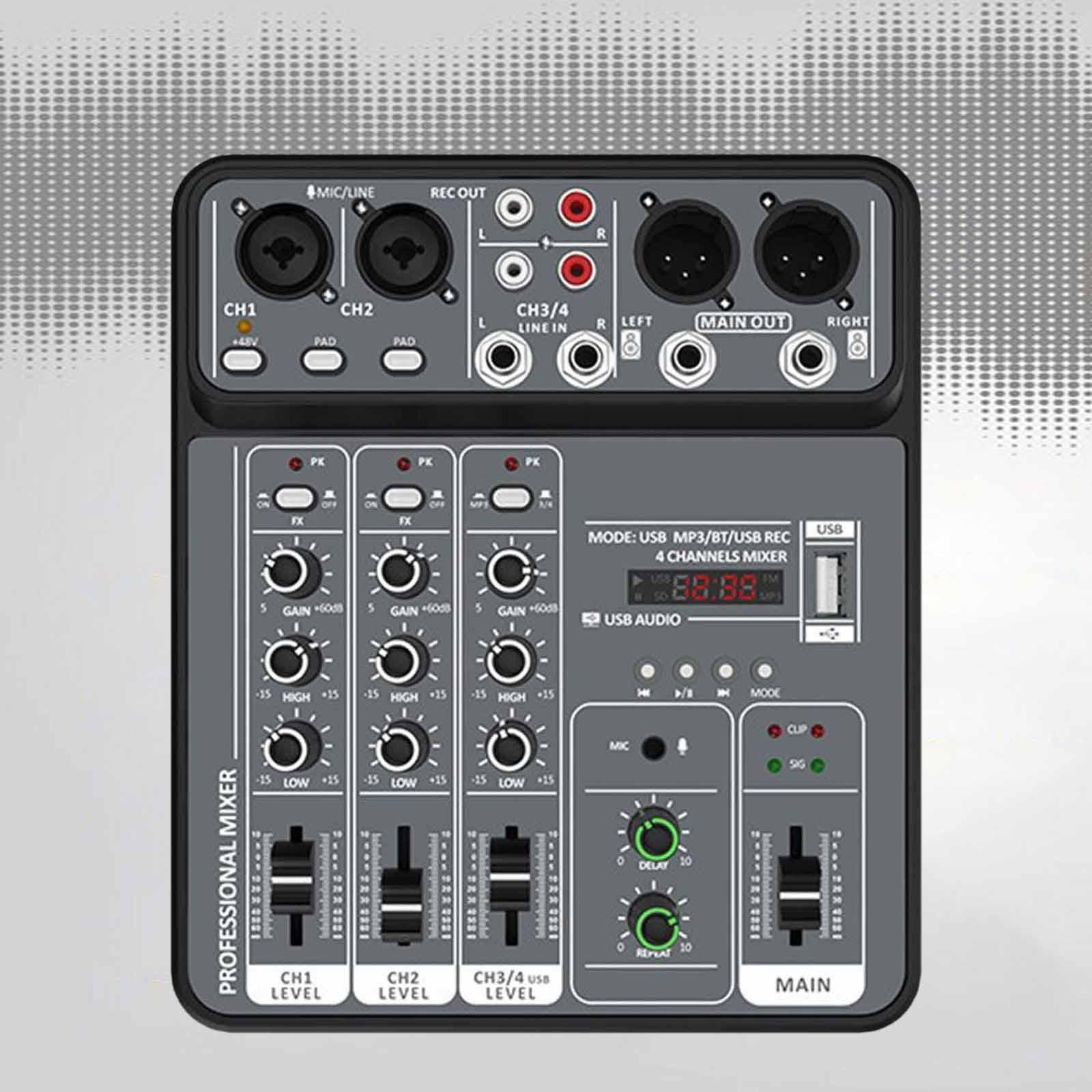 PETSOLA 4-channel Sound Mixer Mixing Board Compact 4 Inputs Digital ...