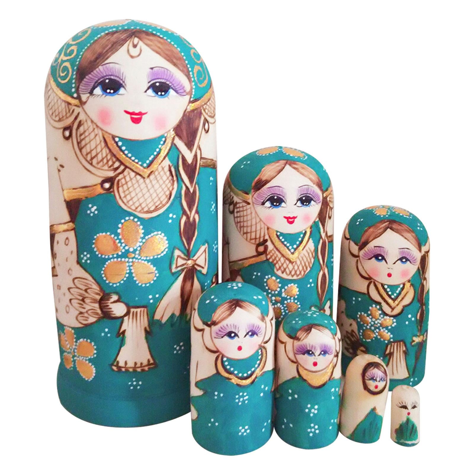 PETSOLA 7 Pieces Wooden Russian Nesting Doll Stacking Figures Collectible Crafts Wood Stacking ...
