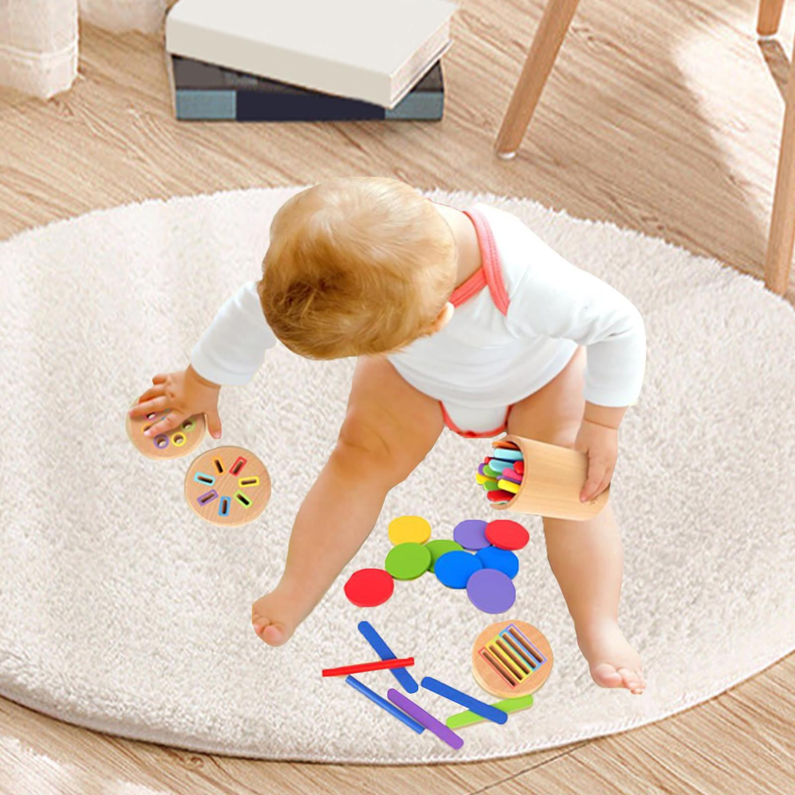 PETSOLA Color Shape Sorting Toy, Wood Shape Sorter Matching Game for ...