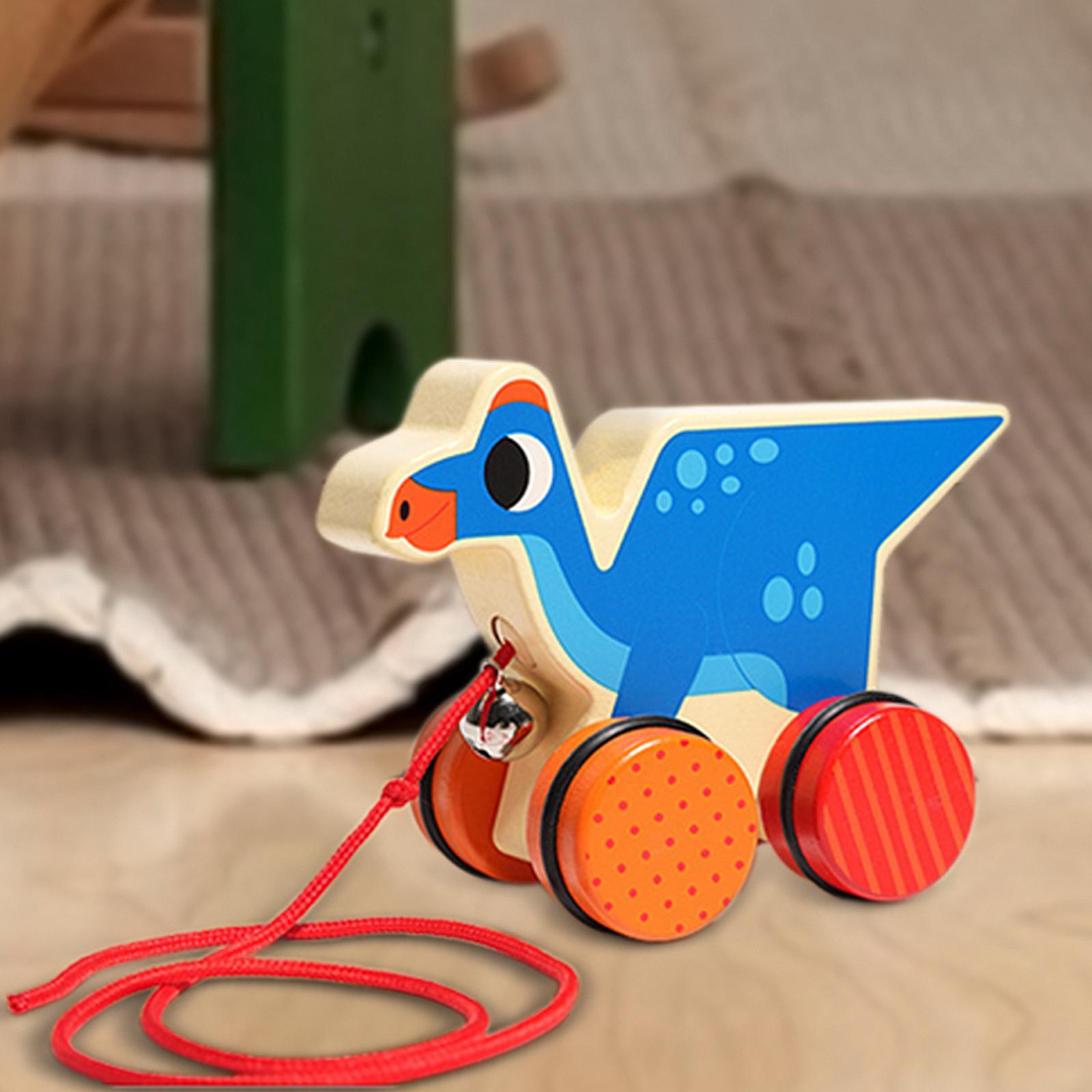 PETSOLA Dinosaur Push and Pull Along Toy Walking Wooden Toy Activity ...