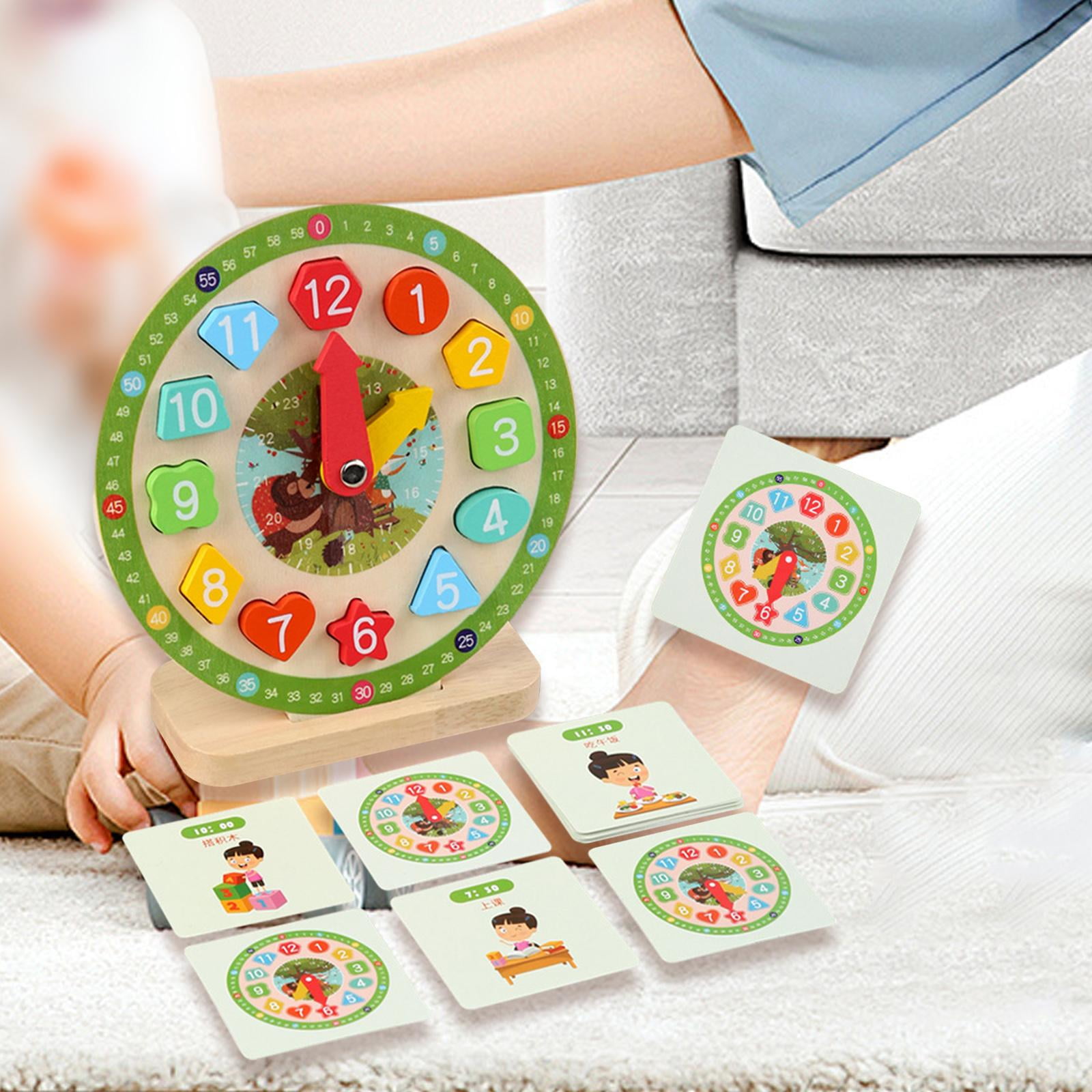 PETSOLA Montessori Toy Clock Learning Time Activity, Wooden Clock Kids ...