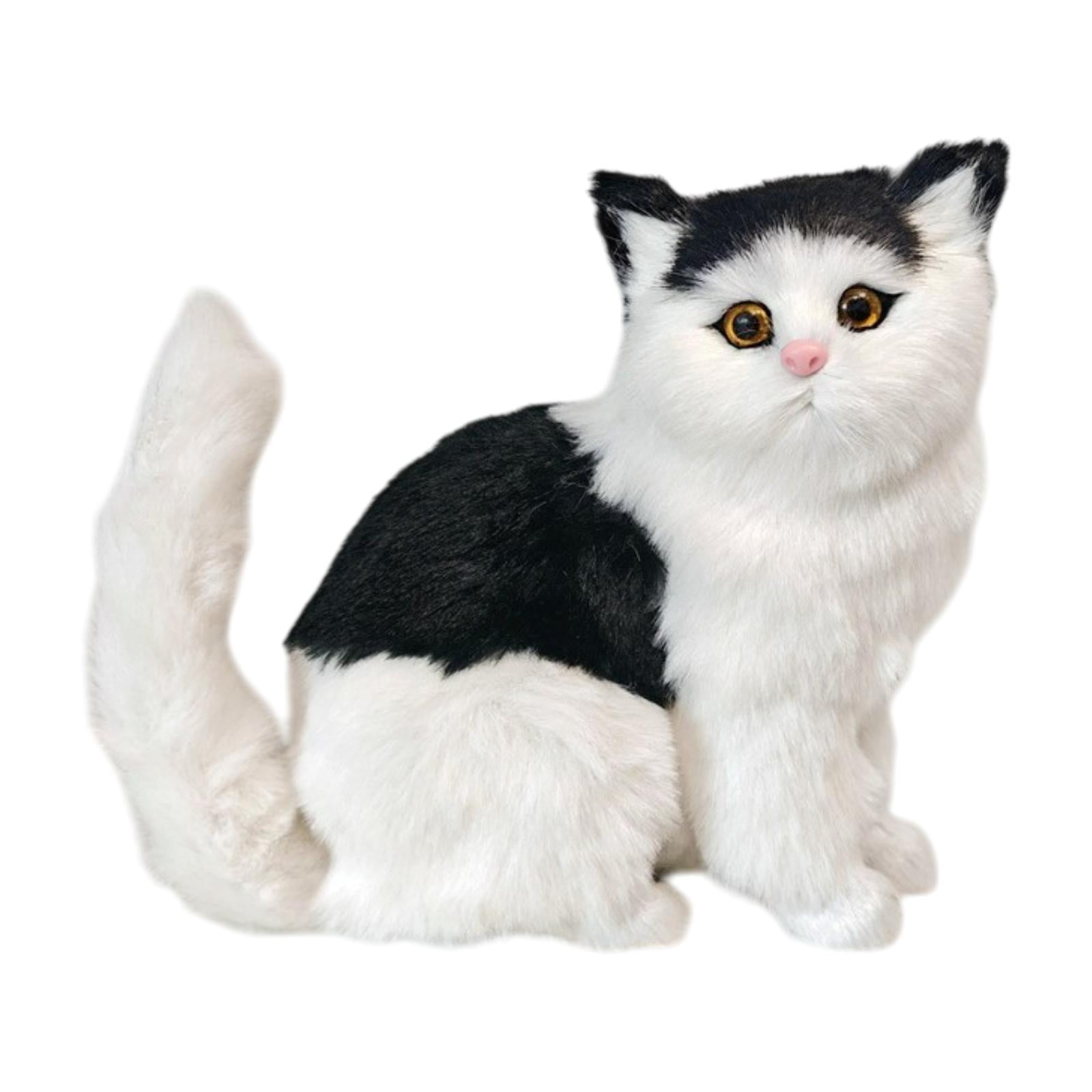 PETSOLA Realistic Furry Cat Figurine Cat Toy Cute Ornament Decorative ...