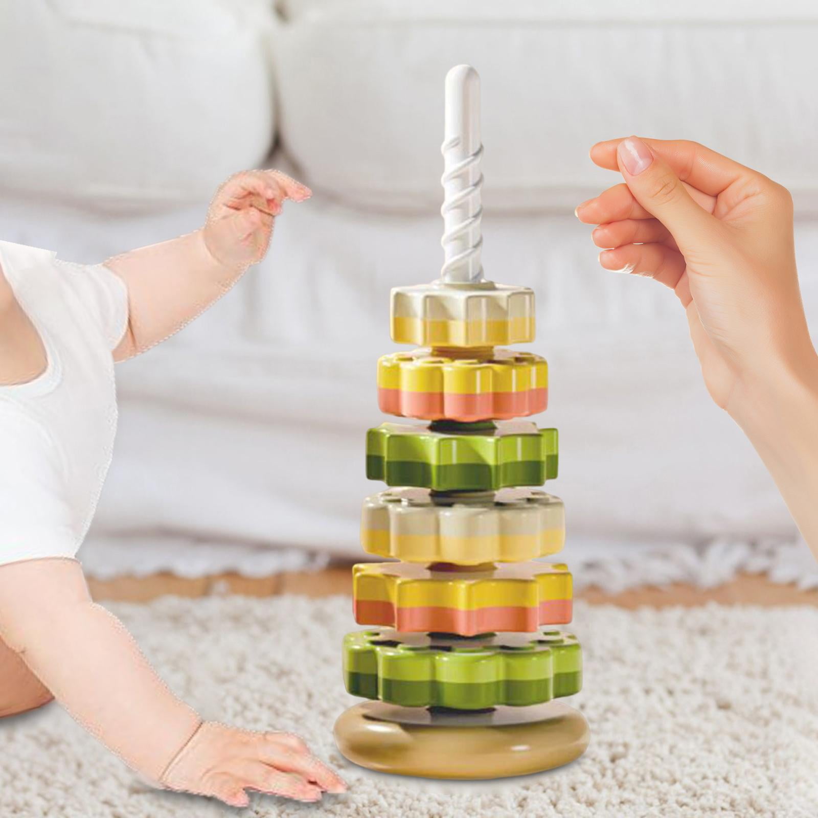 PETSOLA Stacking Toy for Kids Rainbow Rotating Wheel Toy Rainbow Rings ...