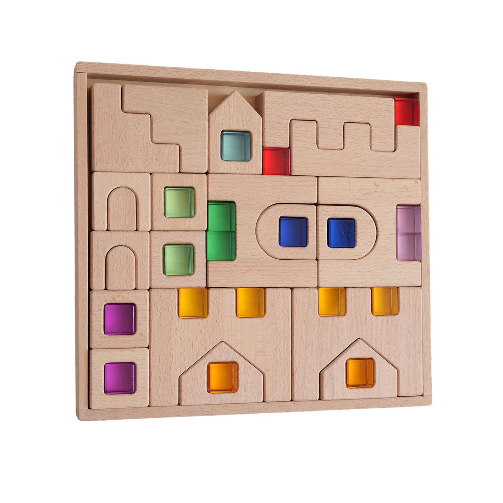 PETSOLA Wooden Building Blocks Acrylic Cube Block Early Education ...