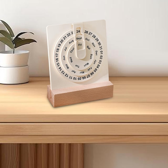 PETSOLA Wooden Circular Perpetual Calendar, Manual Rotatable disks ...