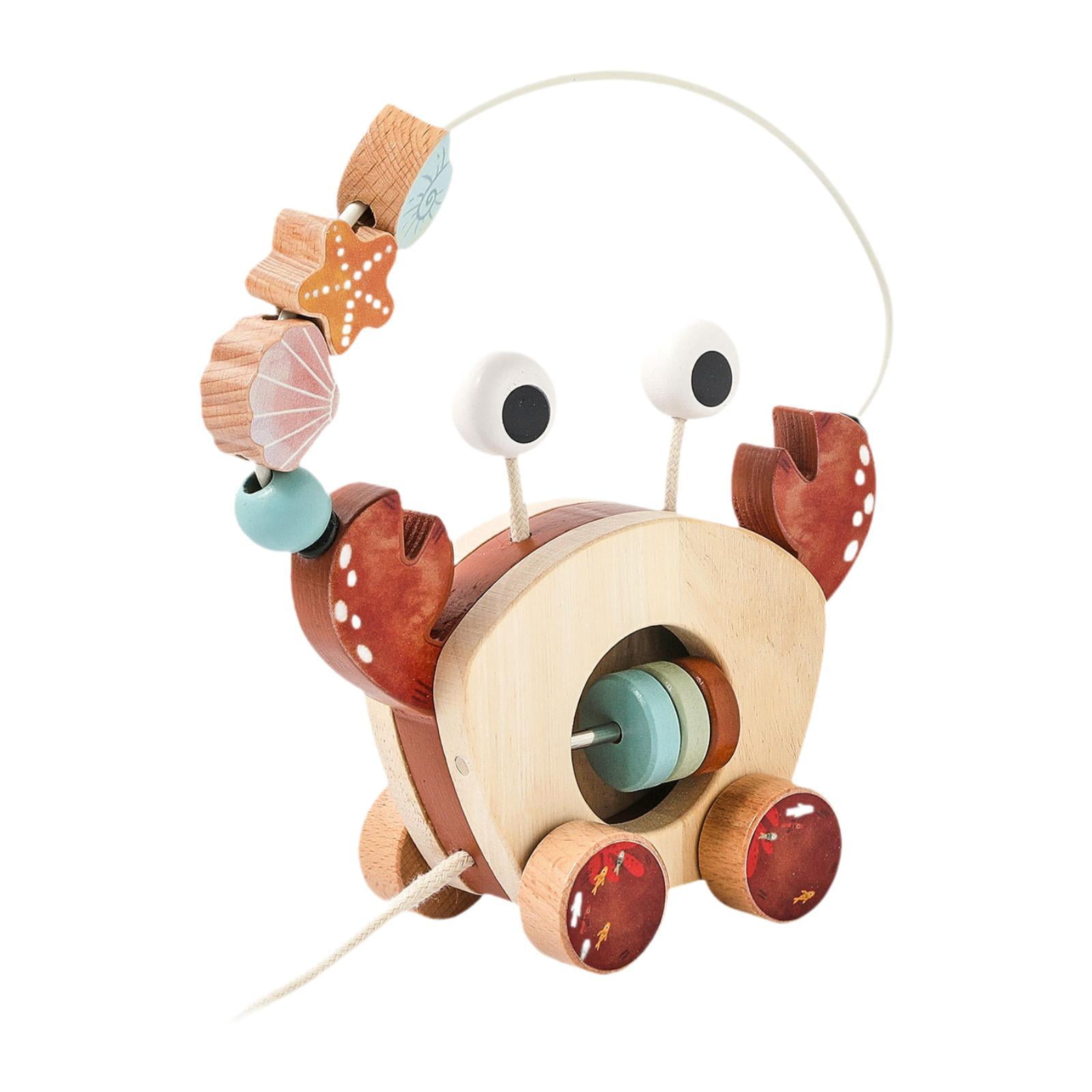 PETSOLA Wooden Pull Along Toy Animal Push and Pull Along Toy Handmade ...
