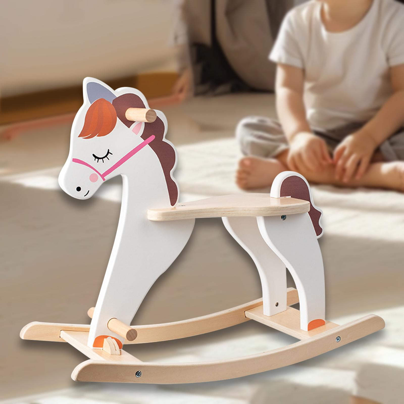 PETSOLA Wooden Rocking Horse Ride on Toy Indoor Outdoor Infant Ride Toy ...