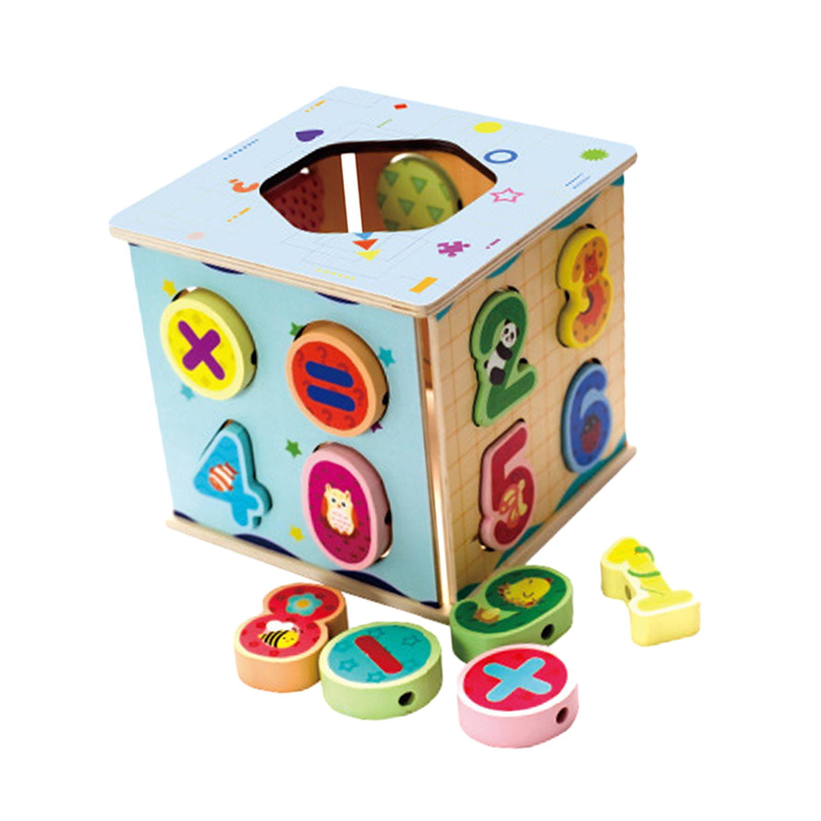 PETSOLA Wooden Shape Sorting Cube Shape Sorter Toy Sensory ...