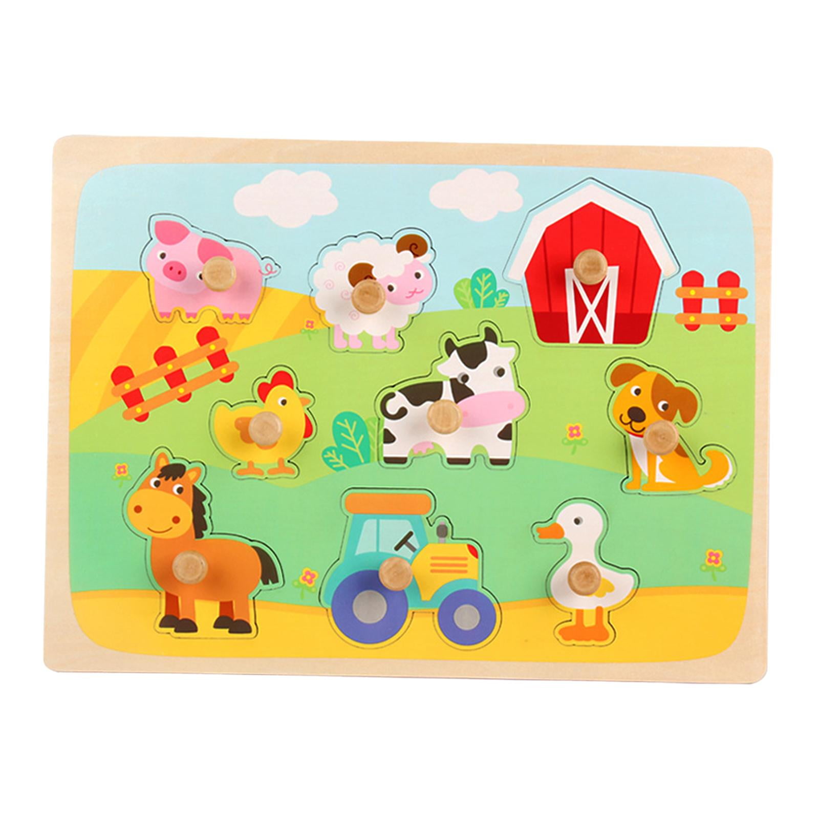 PETSOLA Wooden Toy Animal Jigsaw Puzzle Educational Learning Puzzles Set Baby Hand Grab Board ...