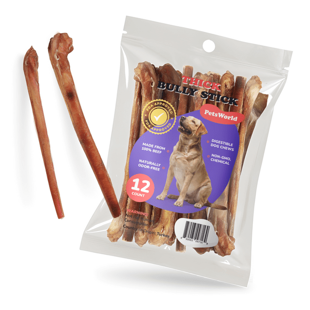 "PETSWORLD 12"" Thick Odor-Free Bully Stick Chews, Non-GMO for Large ...