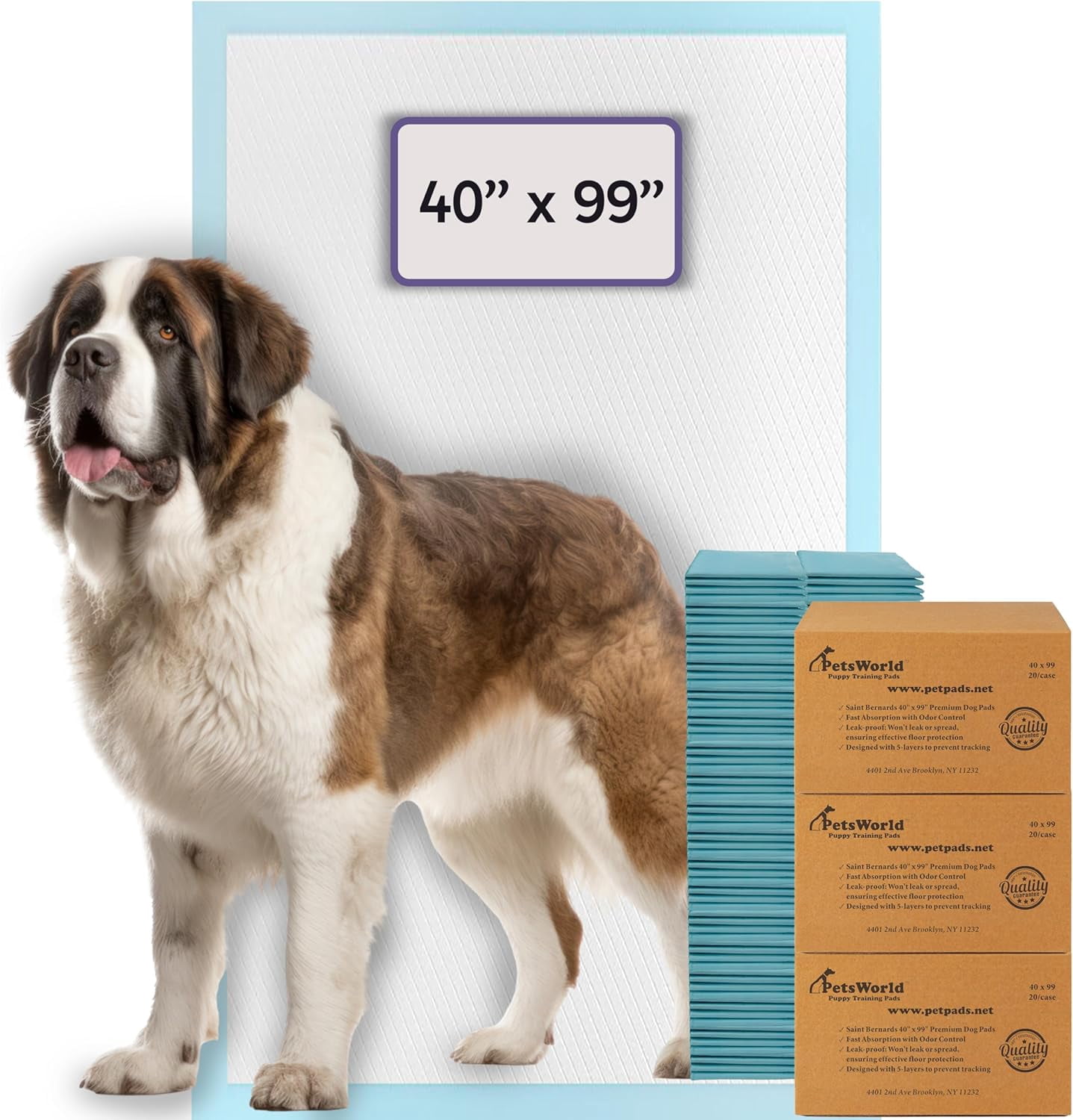 PETSWORLD 4XL Gigantic Dog Pee Pads, 40"x99", 60 Count, with Adhesive ...