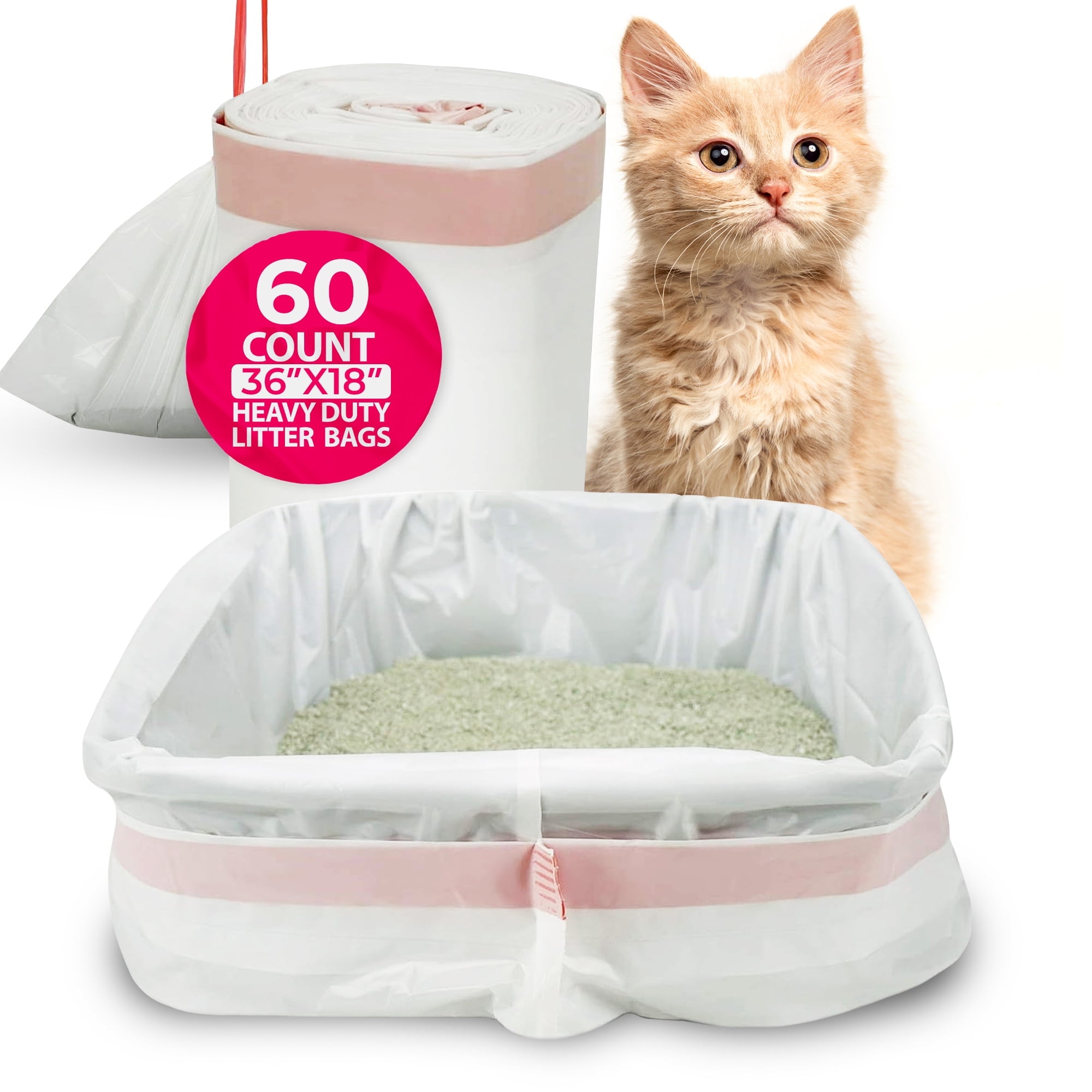 PETSWORLD Jumbo Disposable Kitty Litter Box Liners, 60 Count, 36x18 ...