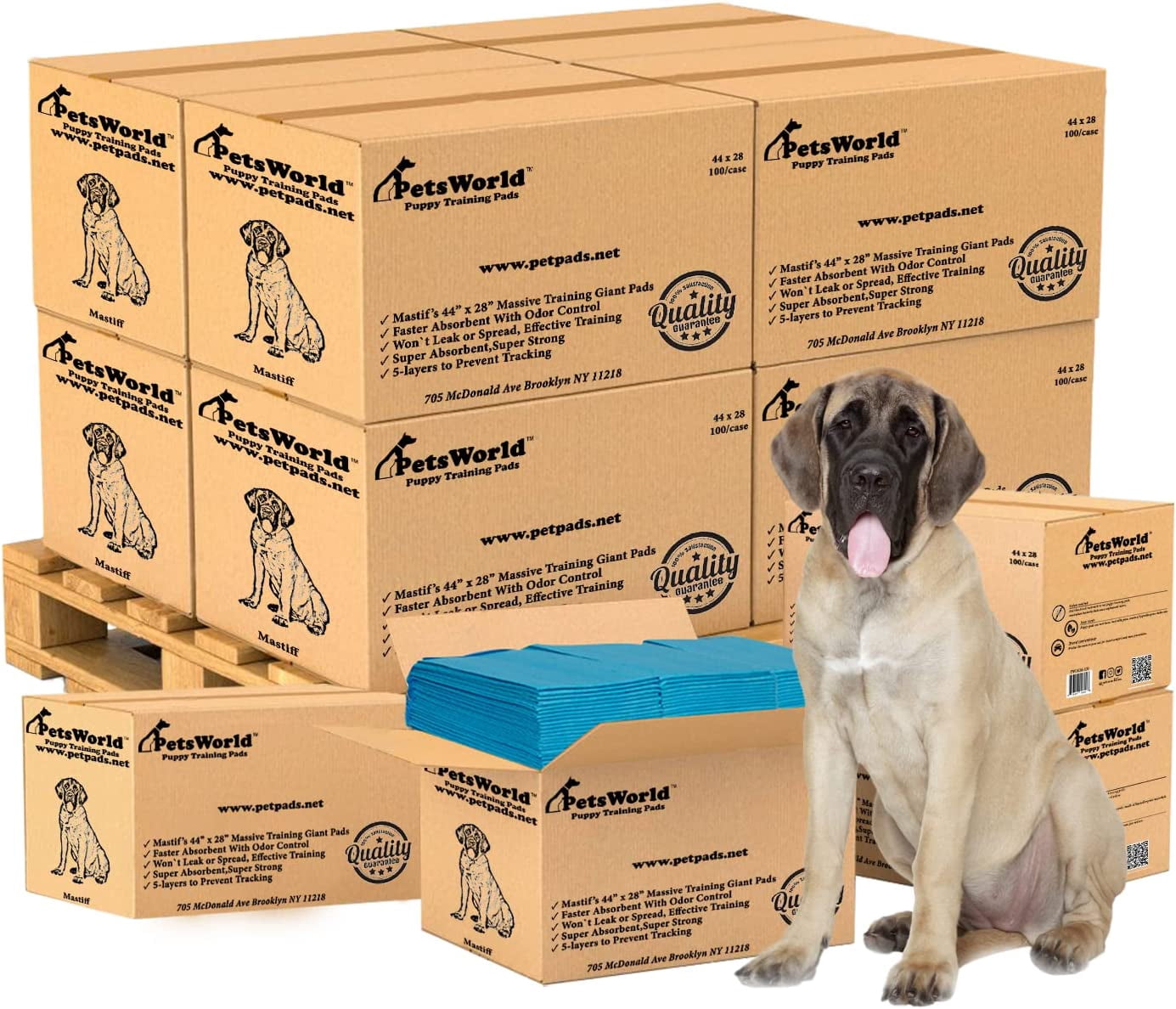 PETSWORLD Mastiff's Massive Dog Training/Potty Pads, 28x44 inch, 600 Ct ...