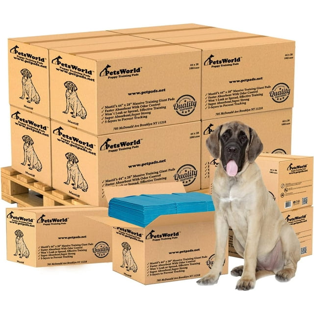 PETSWORLD Mastiff's Massive Dog Training/Potty Pads, 28x44 inch, 600 Ct, XXXL Gigantic, Tear ...
