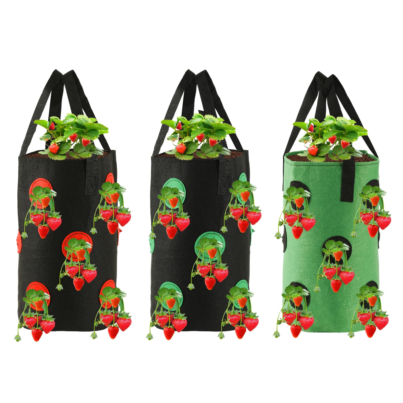 PEUTIER 3pcs Strawberry Planter Bags, Cylindrical Hanging Grow Bags ...