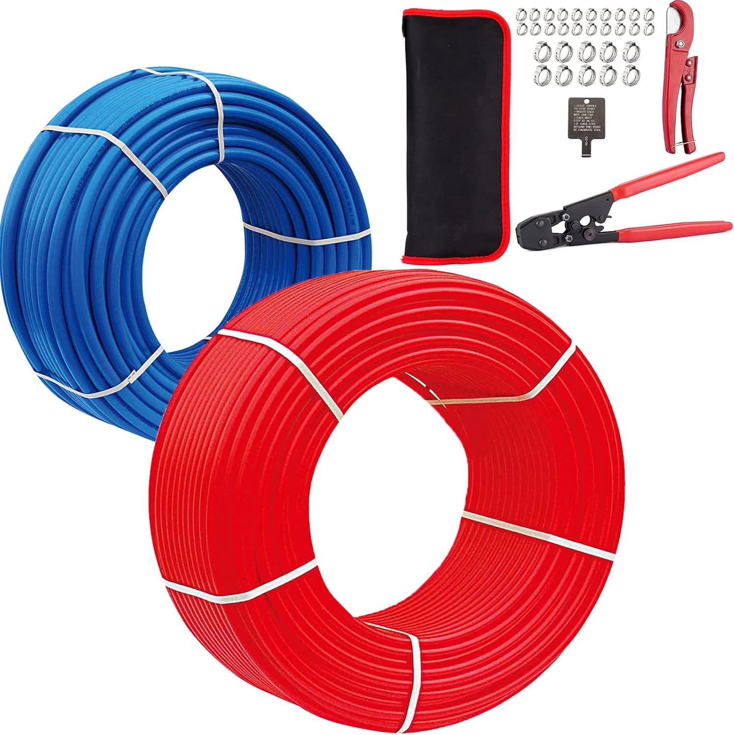 PEX-B Pipe/Tool Kit,1/2 Inch 2 Rolls Blue & Red Each 100 Feet (200 ft ...
