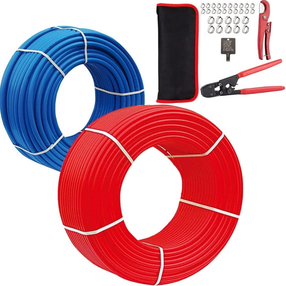 PEX-B Pipe/Tool Kit,1/2 Inch 2 Rolls Blue & Red Each 100 Feet (200 ft ...