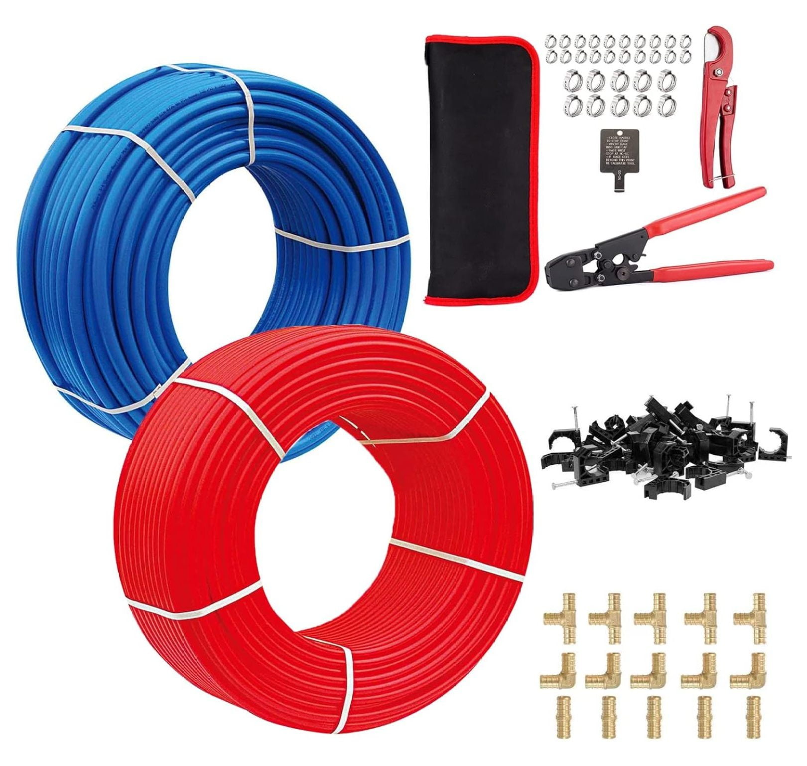 PEX-B Pipe/Tool Kit,1/2 Inch 2 Rolls Blue & Red Each 100 Feet (200 ft ...