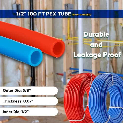 PEX B Tubing -2 Rolls of PEX 1/2 Inch X 50 ft Blue and Red PEX Pipe ...