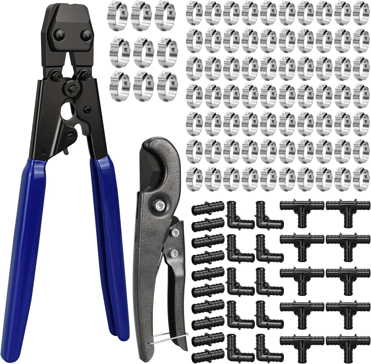 PEX Cinch Clamp Tool Kit, Including 30pcs 1/2" PPSU PEX Fittings, 70pcs ...