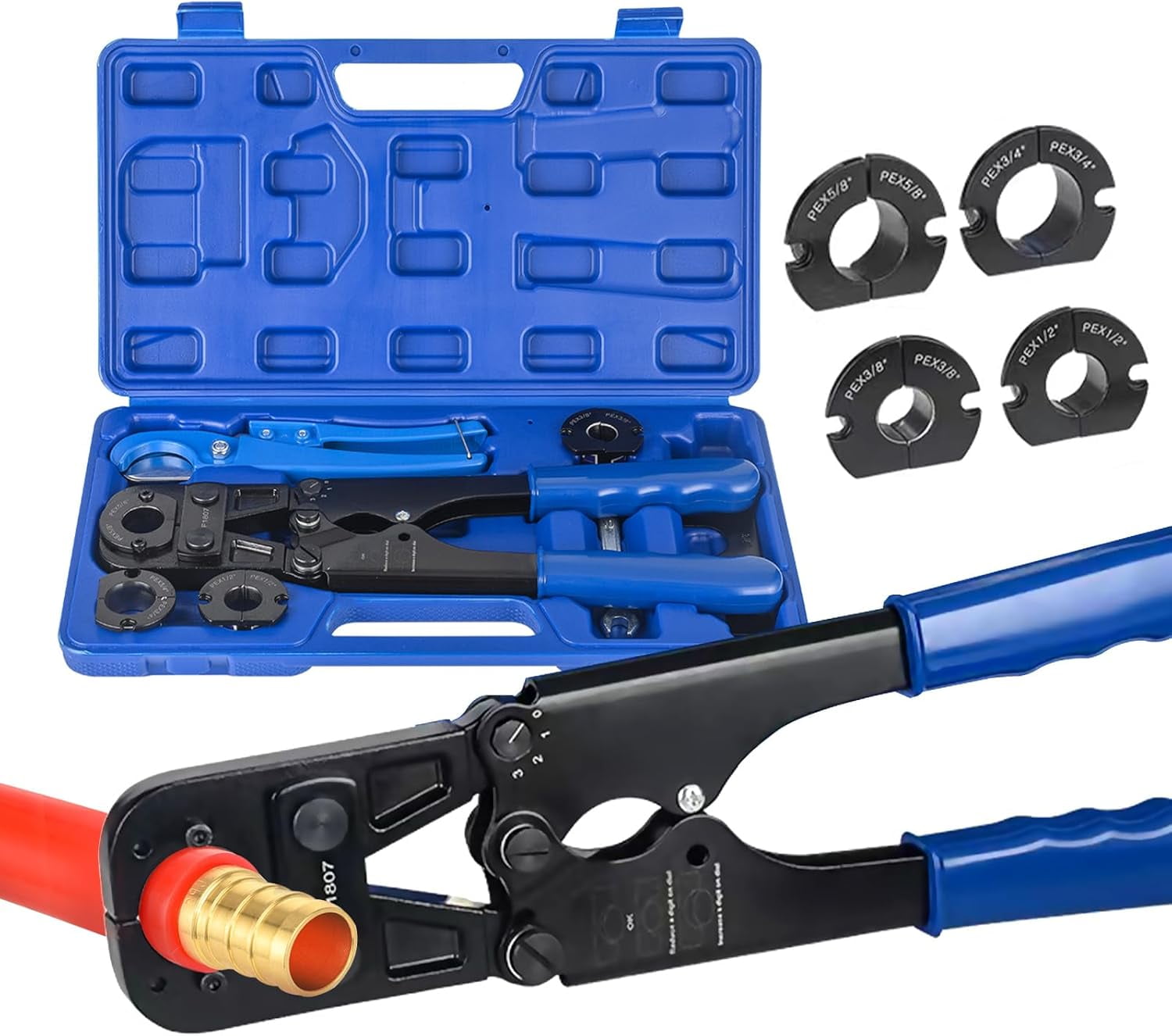 PEX Crimp Tool Kit for 3/8 Inch, 1/2 Inch, 5/8 Inch, 3/4 Inch and 1 ...