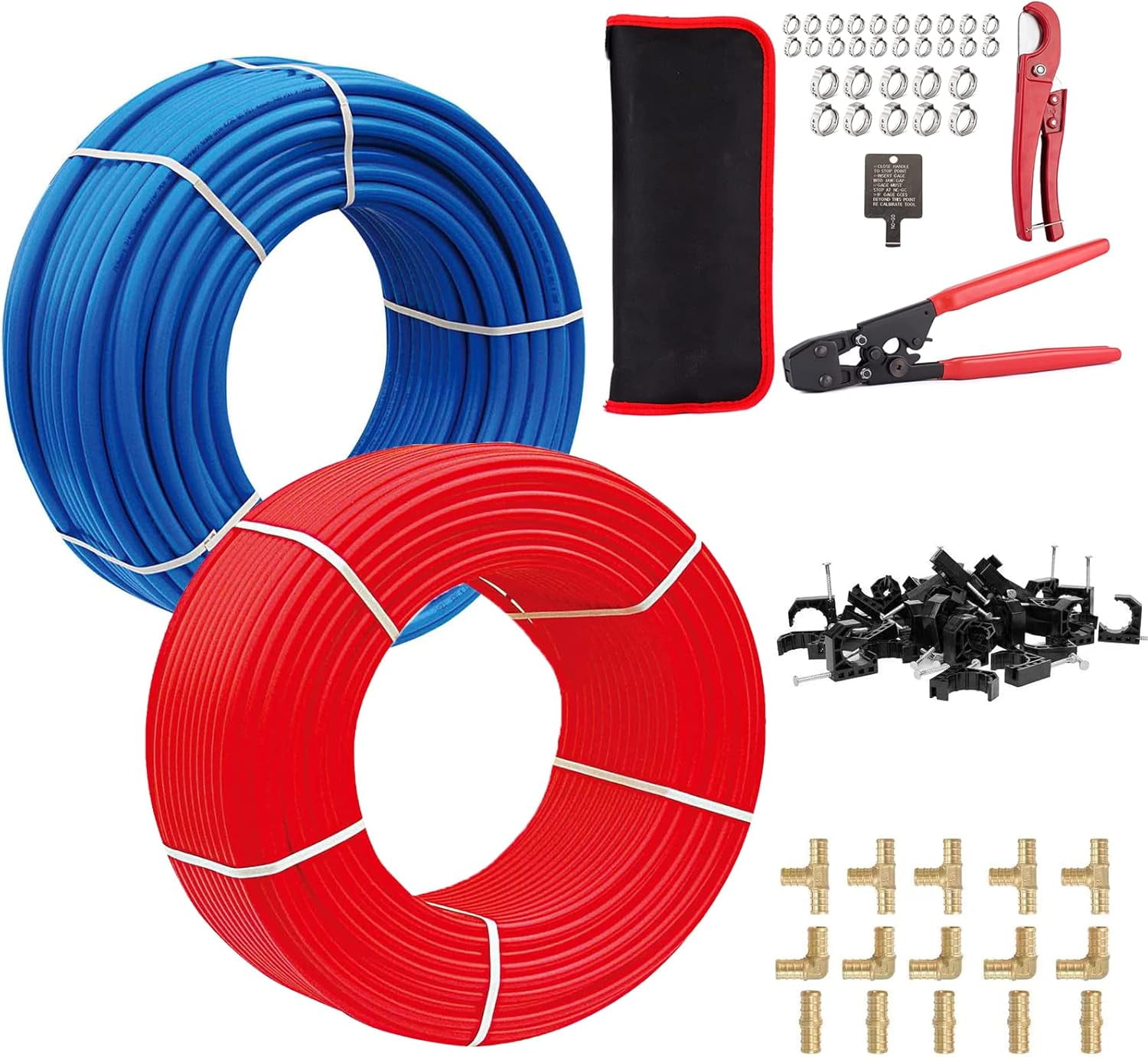 PEX Pipe/Tool Kit, 1/2 Inch 2 Rolls Blue & Red Each 100 Feet (200 ft ...
