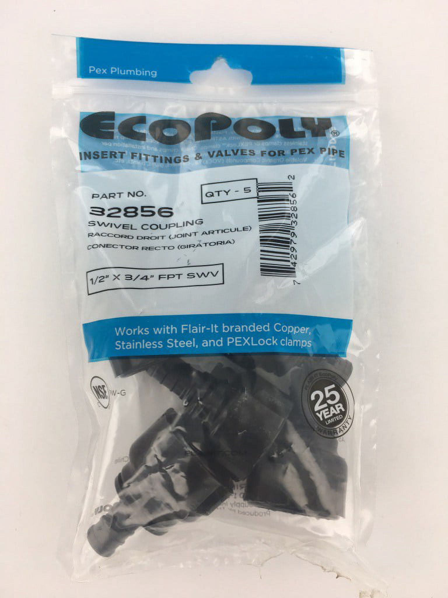 PEX Swivel Coupling 1/2" x 3/4" FPT Swivel 5-Pack - Walmart.com
