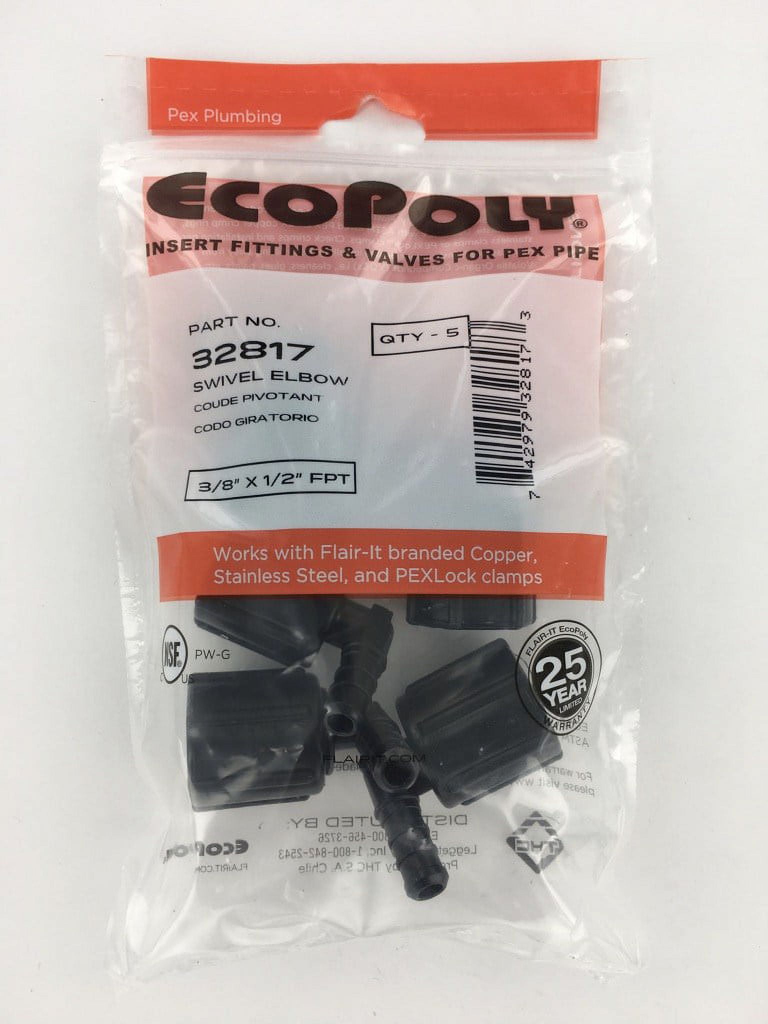 PEX Swivel Elbow 3/8" x 1/2" FPT Swivel 5-Pack - Walmart.com