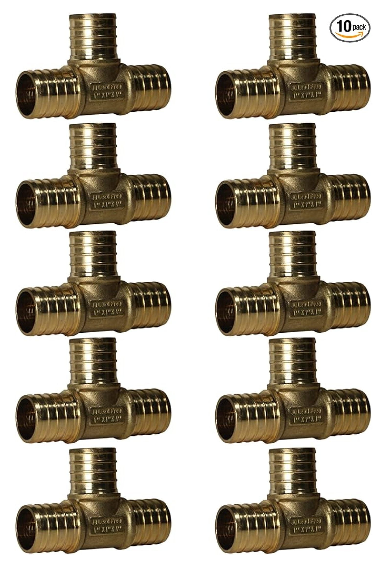 PEX Tee Fittings 1 Inch (10-Pack) - Lead-Free Brass Crimp PEX Tee, NSF ...