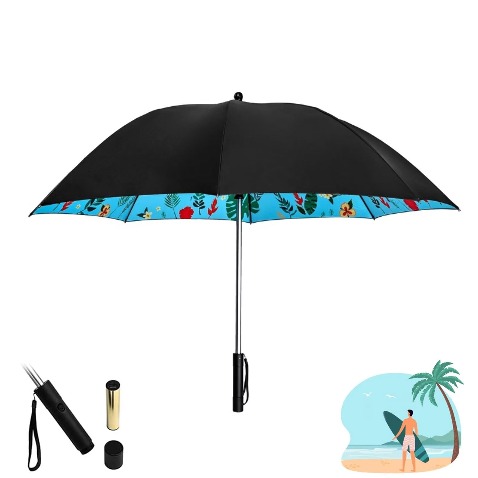 PEXIOAN 3 in 1 Umbrella with Fan,Portable Fan Umbrella With Uv ...