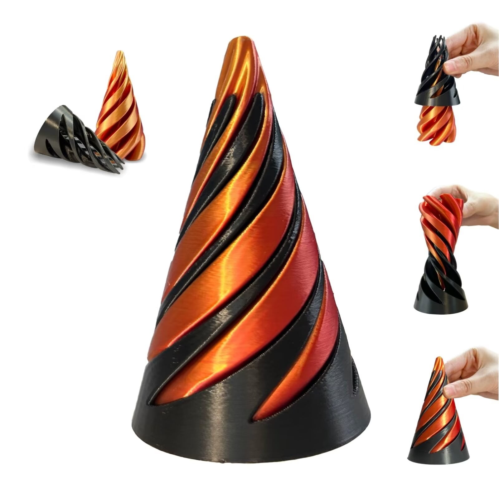 PEXIOAN 3D Printed Spiral Cone Fidget Toy, 4-inch Impossible Pyramid ...