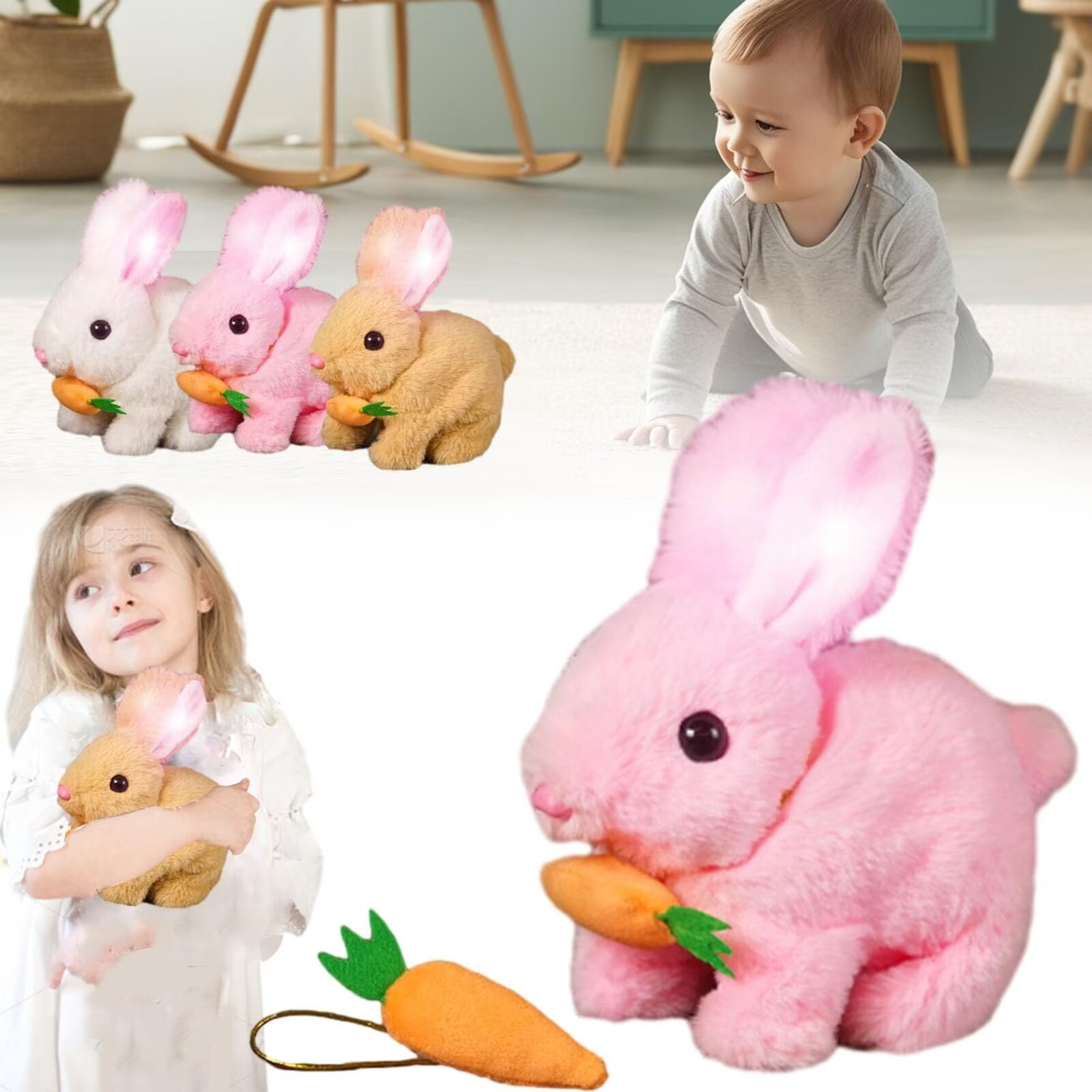 PEXIOAN Plush Stuffed Rabbit Toy, Rabbit Can Walk and Talk, Walking ...