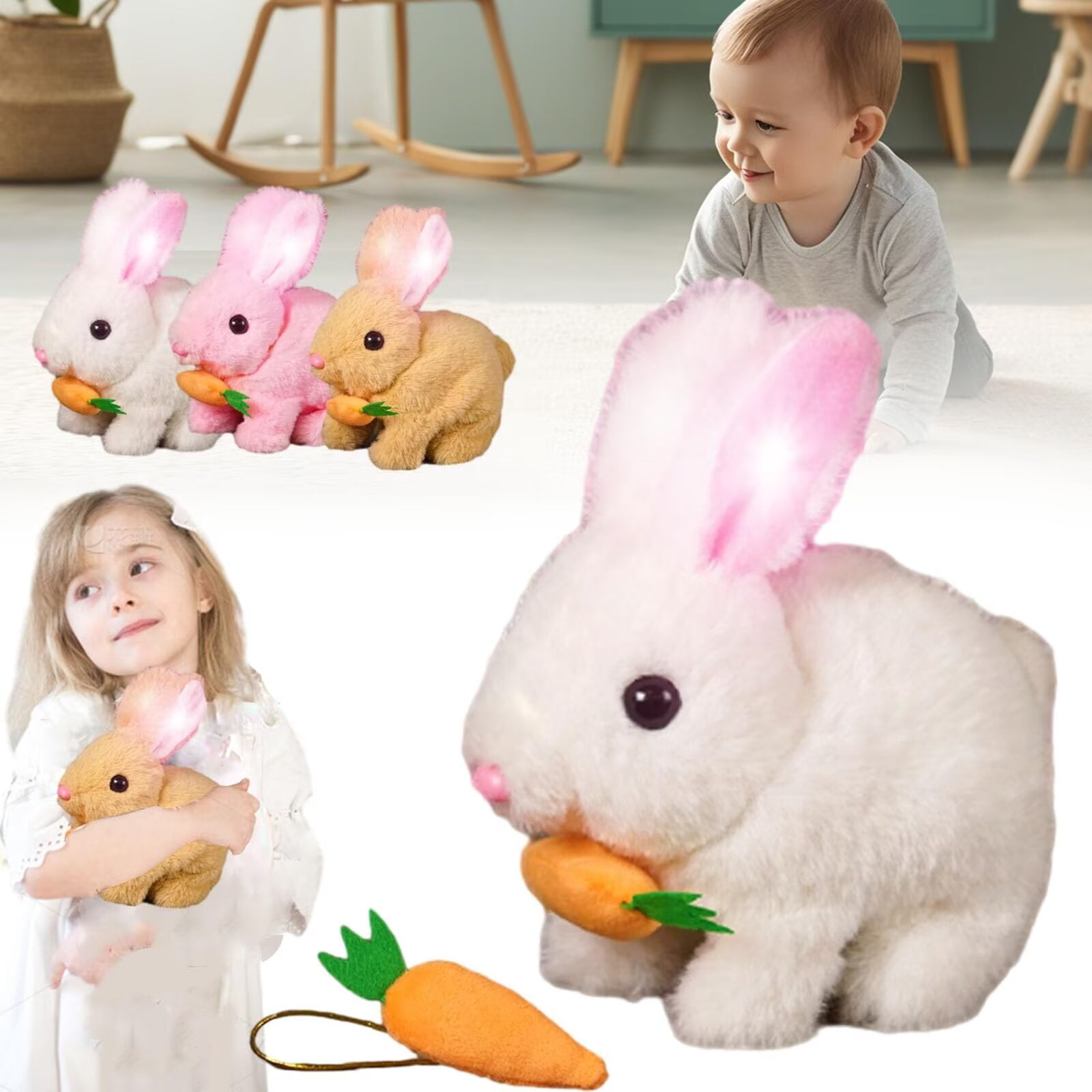 PEXIOAN Plush Stuffed Rabbit Toy, Rabbit Can Walk and Talk, Walking ...