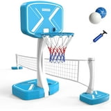PEXMOR 2-in-1 Pool Basketball Hoop, Volleyball Net Set, 4 Balls, 1 Air ...