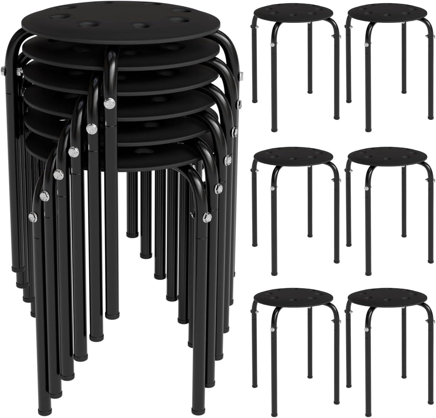 PEXMOR 6 Pack Stackable Plastic Stools, 17.7