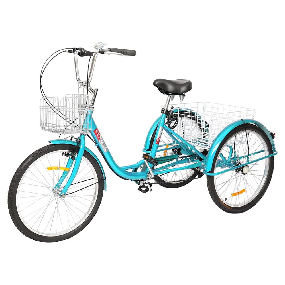 PEXMOR Adult 7-Speed Trike, 24/26 Inch, Cruiser Bike w/ Folding Baskets ...