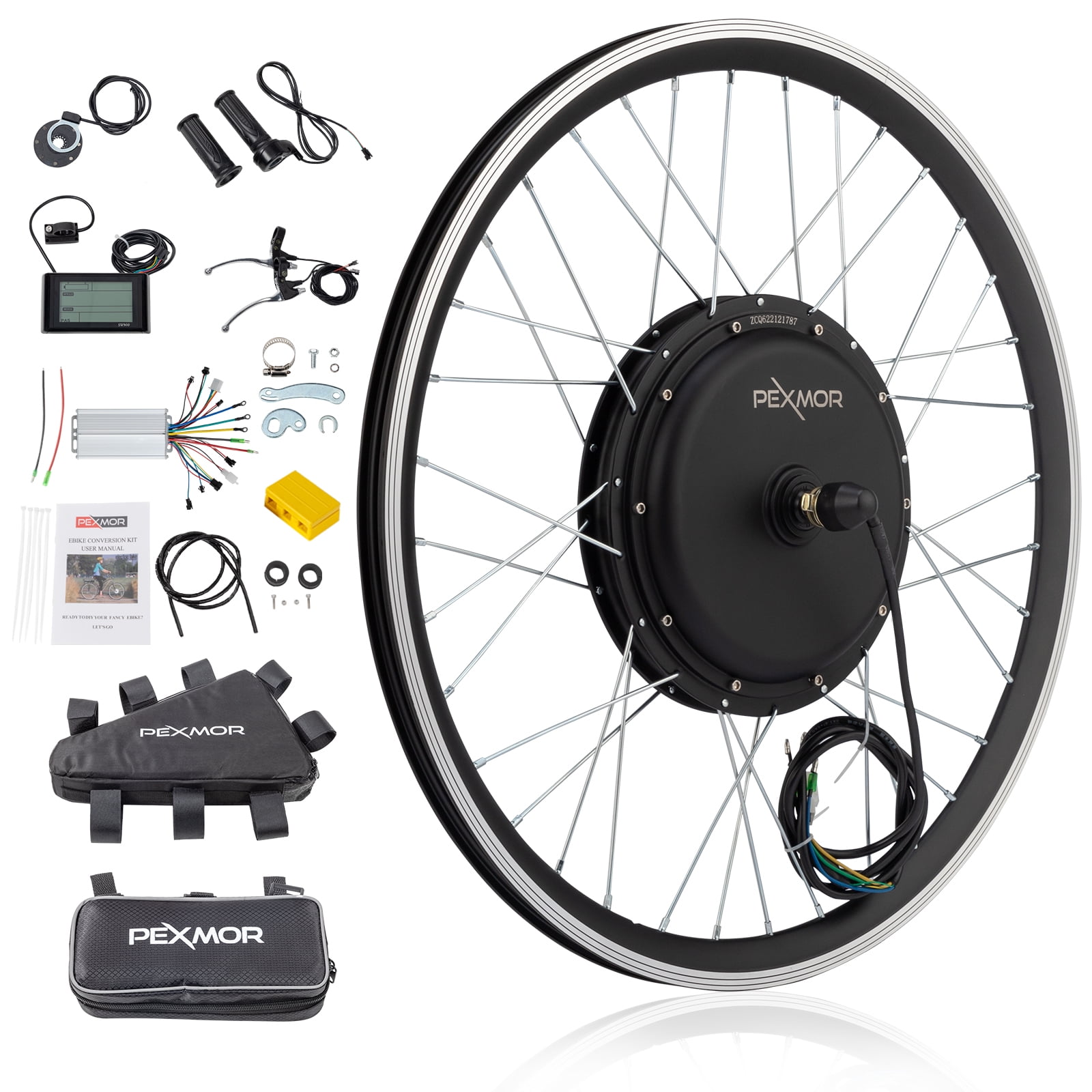 "PEXMOR 48V 1200W 26"" Electric Bike Conversion Kit w/ Front Wheel, LCD ...