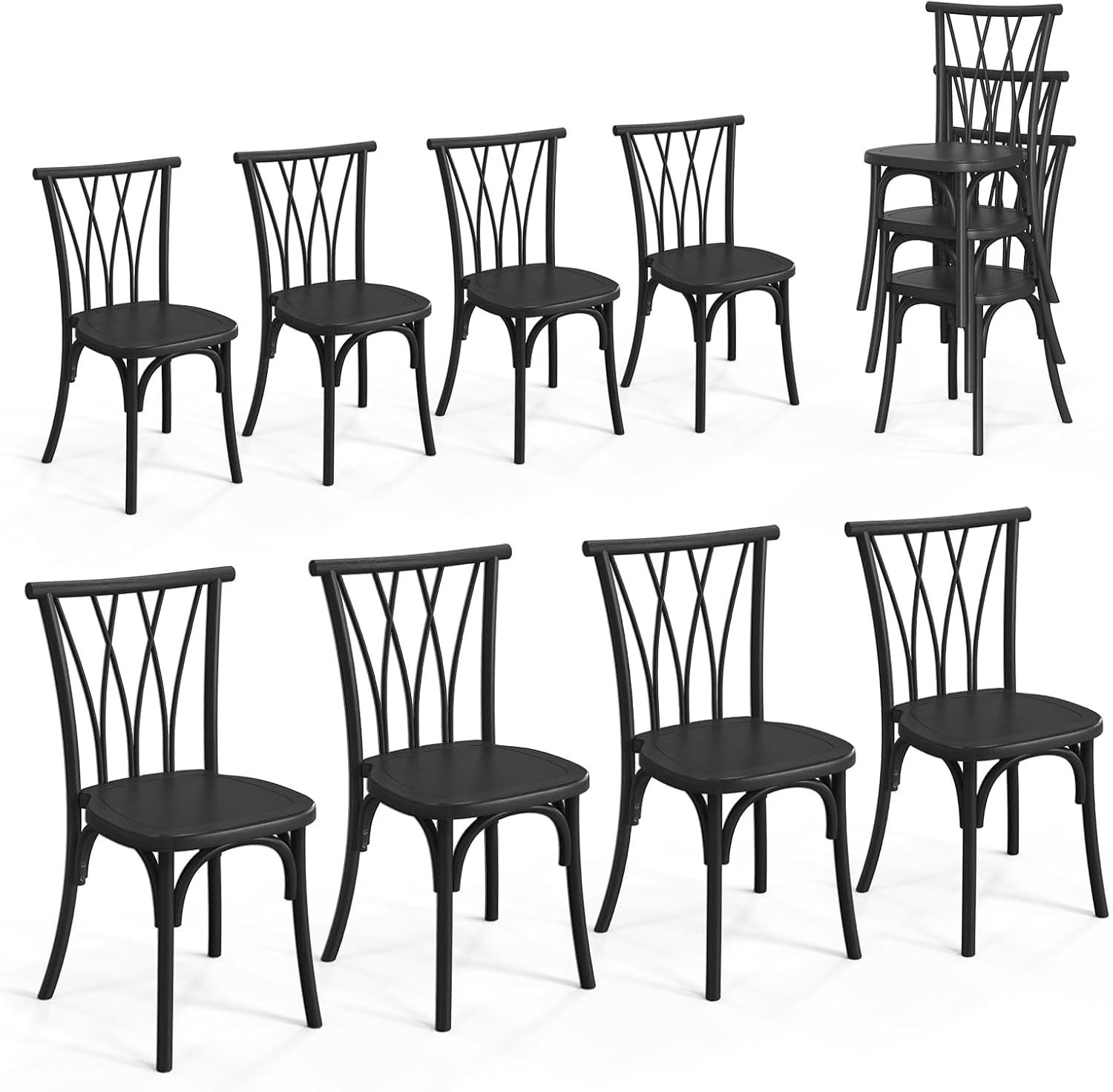 PEXMOR Plastic Dining Chairs Set of 8, Stackable Patio Waterproof ...
