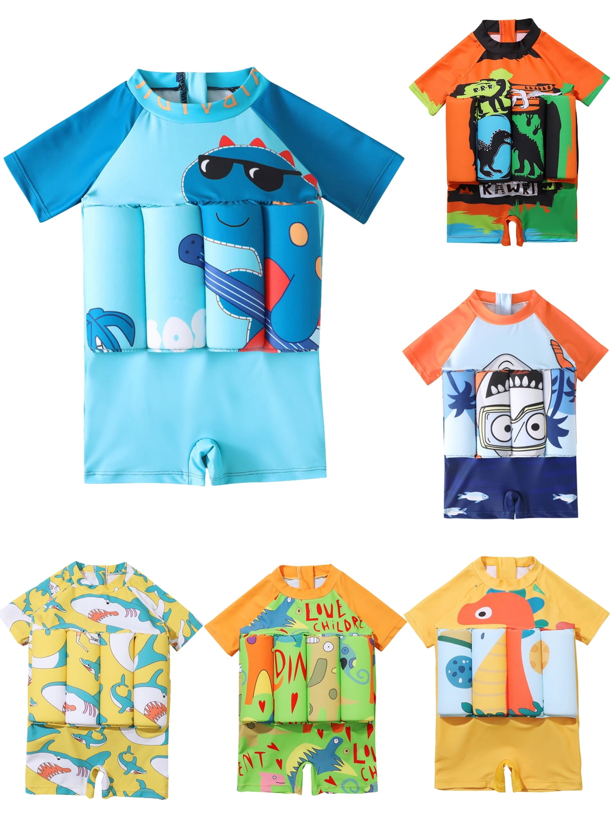 PEYAN 0-5T Toddler Baby Boy Short Sleeve Float Swimsuit Buoyancy Sticks ...