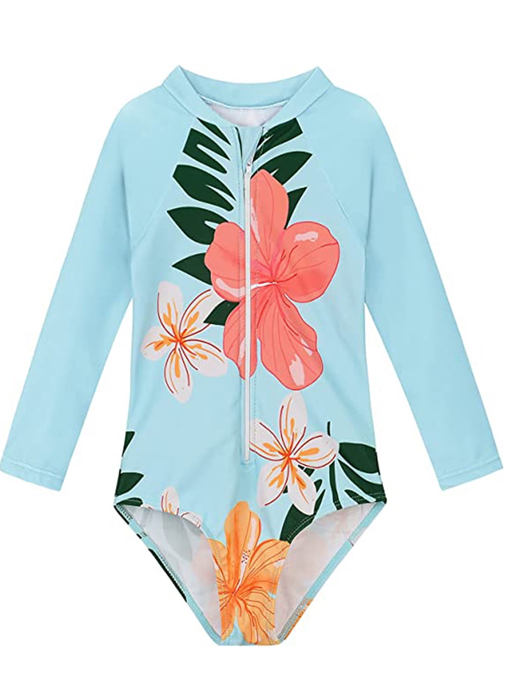 PEYAN 2-8T Toddler Little Girls Zipper Long Sleeve Rash Guard One Piece ...