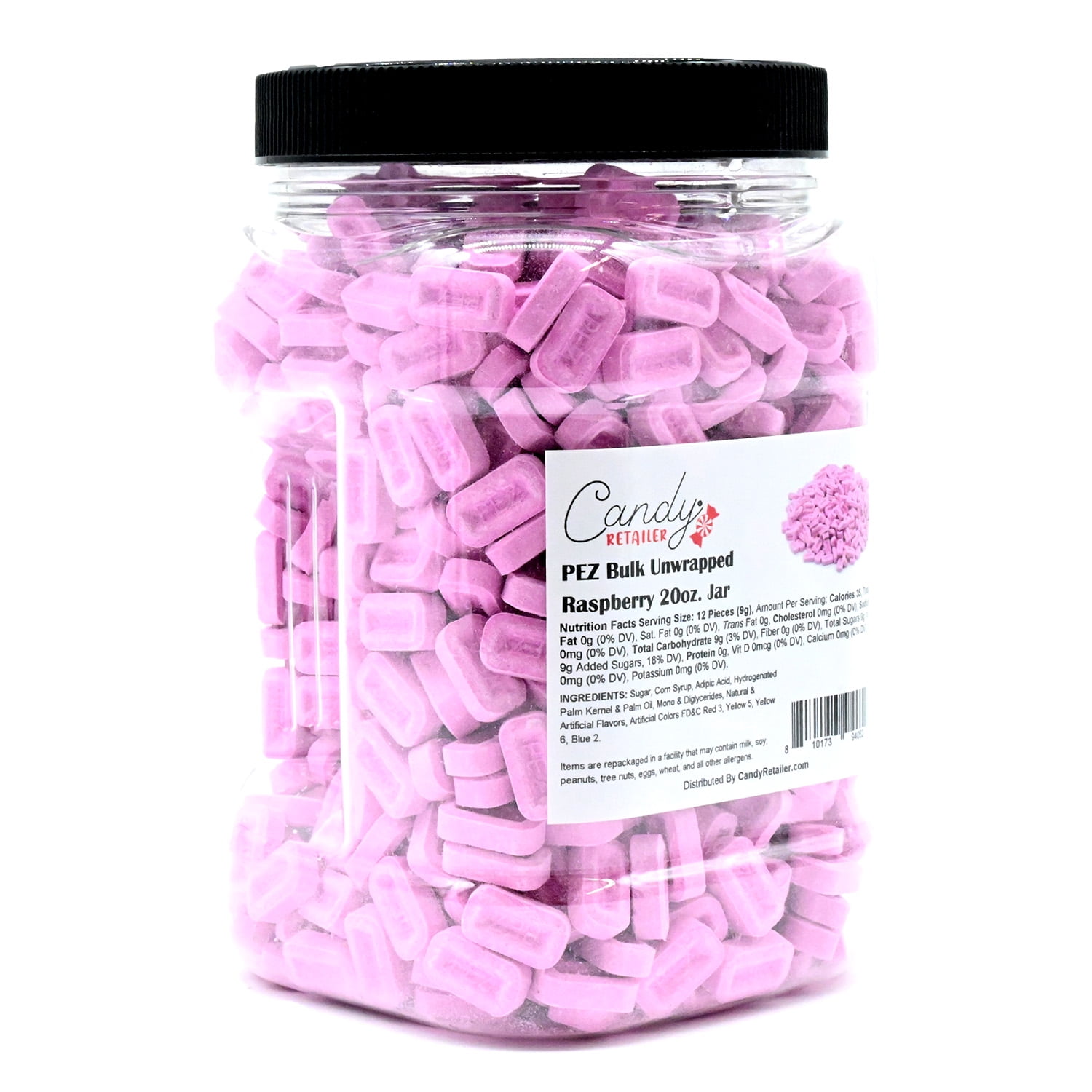 CandyRetailer, PEZ Bulk Unwrapped Candy Refills 20oz Jar, Raspberry ...