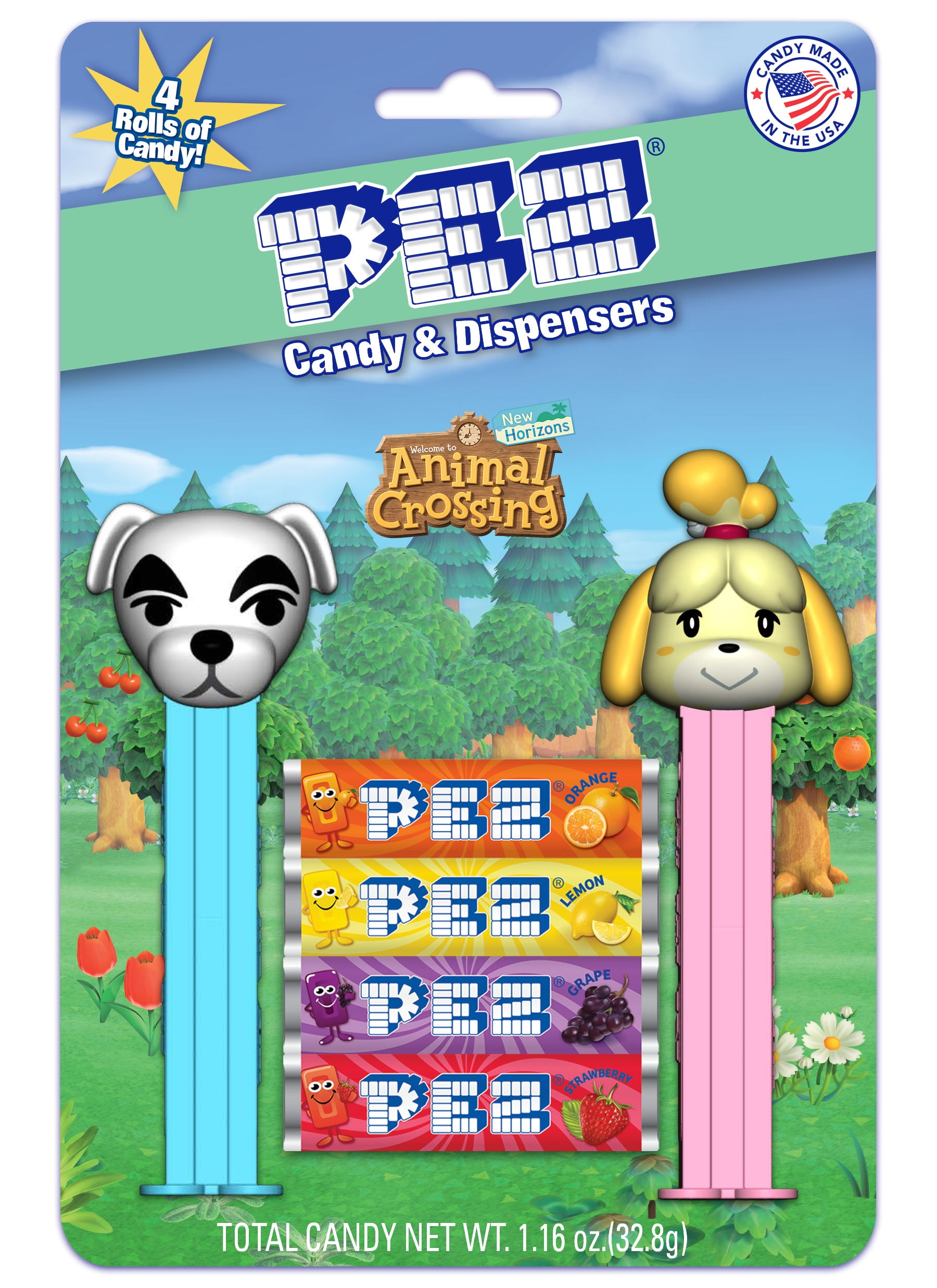PEZ Candy Animal Crossing 2 Dispensers Plus 4 Rolls Assorted Fruit ...