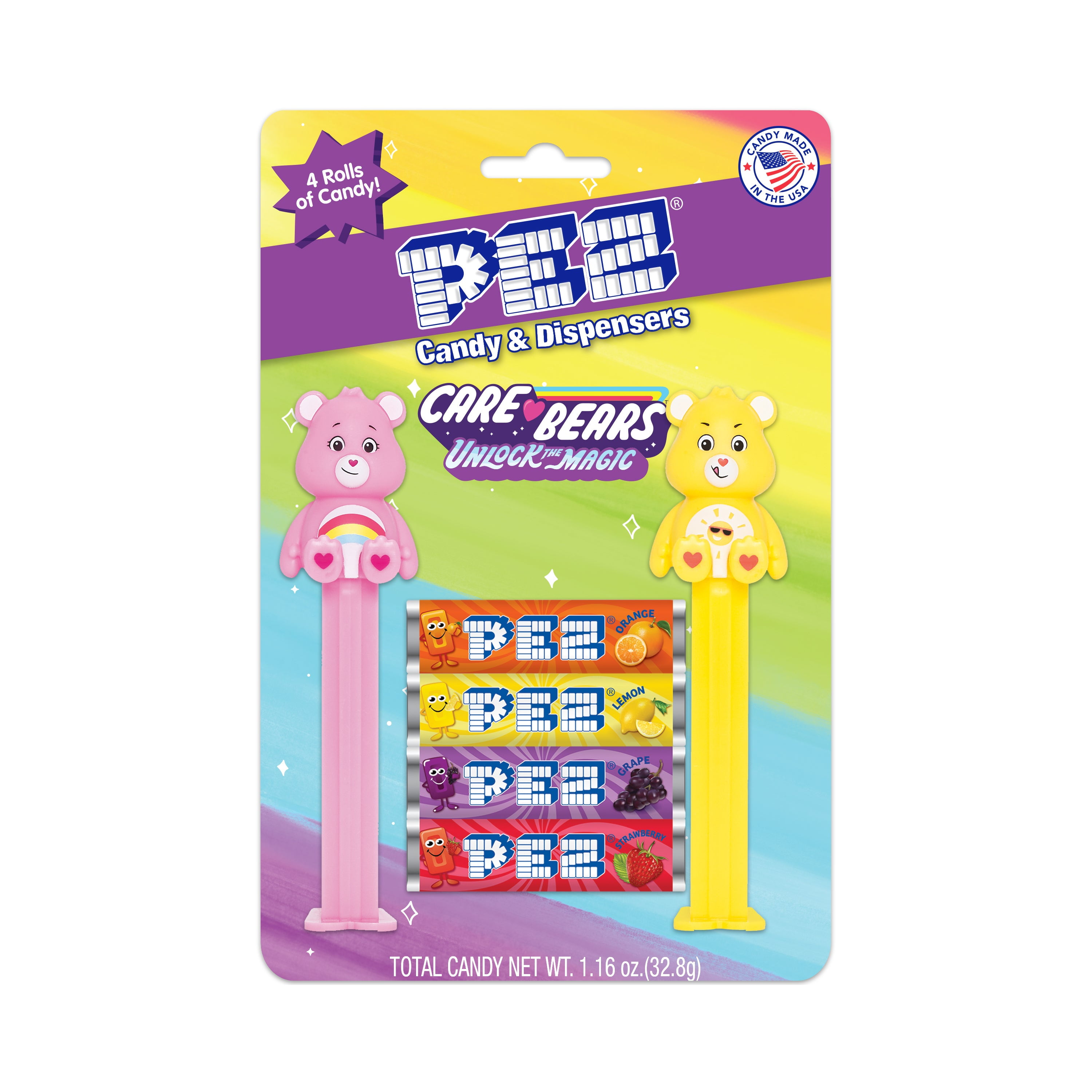 PEZ Candy Care Bears 2 Dispensers Plus 4 Rolls Assorted Fruit Candy, 1 Count,1.16 oz - Walmart.com