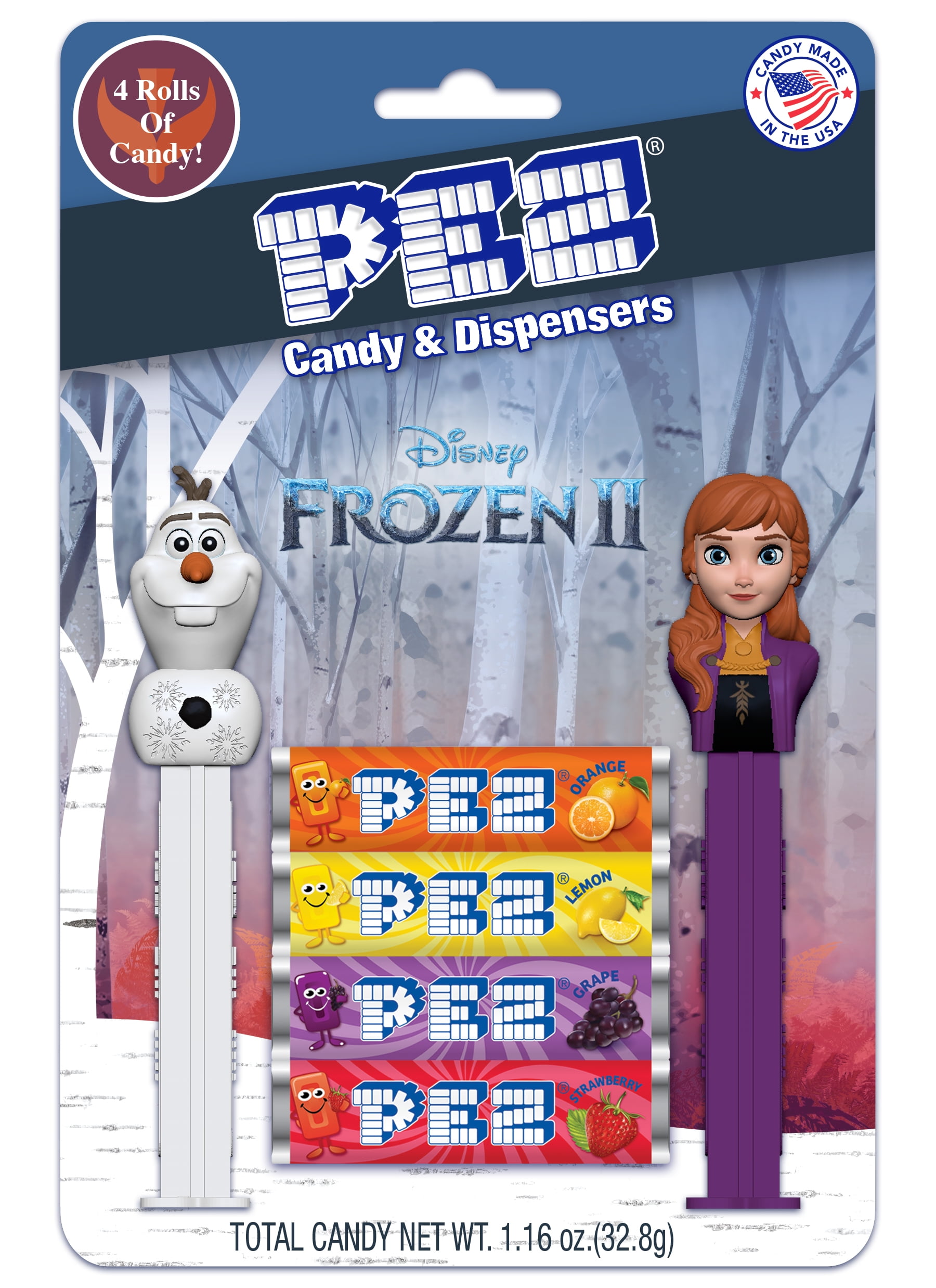 PEZ Candy Frozen 2 Dispensers Plus 4 Rolls Assorted Fruit Candy, 1 ...